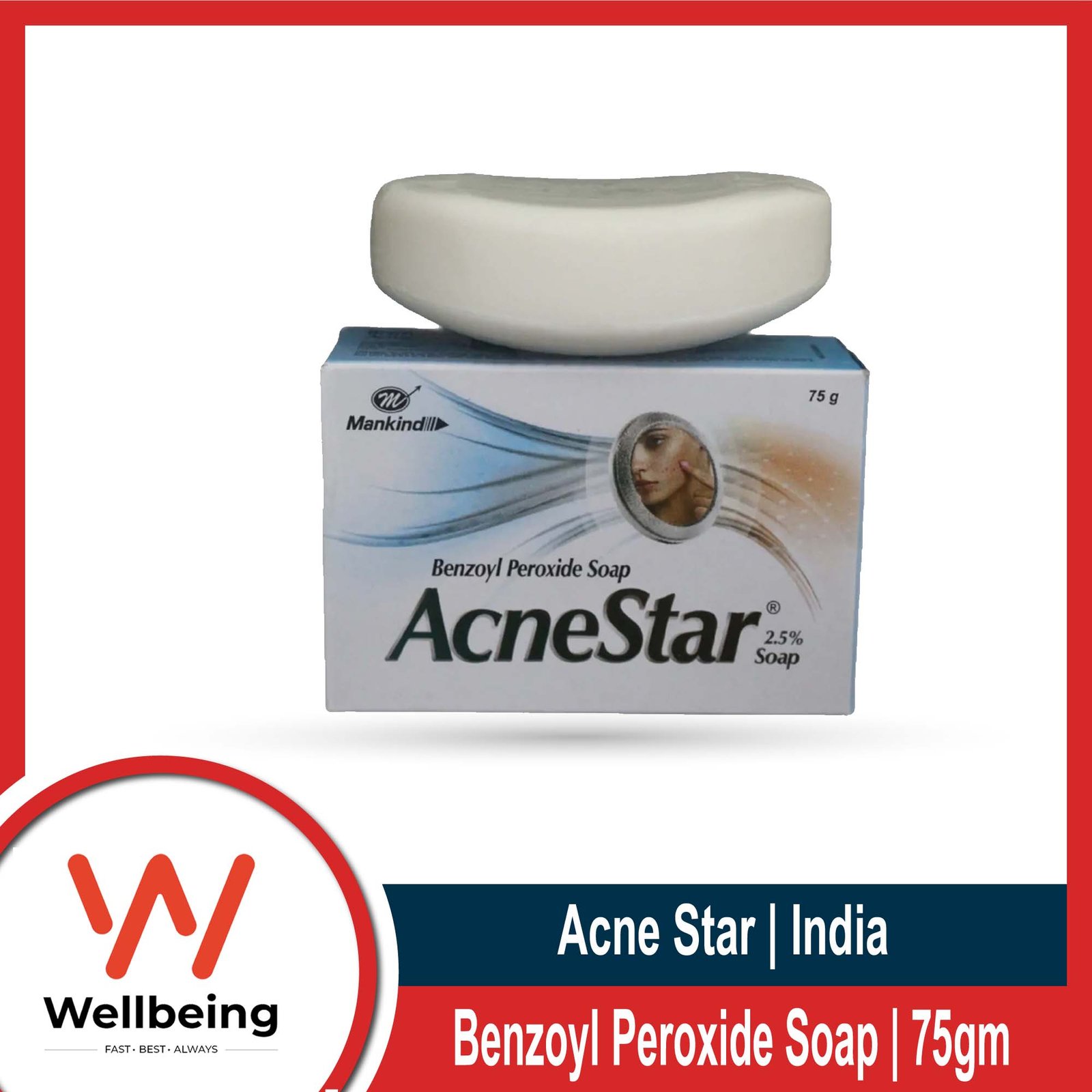 AcneStar Benzoyl Peroxide Soap | 75 gm | Made in India – Well Being